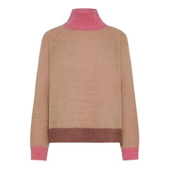 Ni&ugrave; Hochgeschlossener Pullover aus Alpaka mit Kontrastdetails - - Knitwear - Damen - Mehrfarbig - L