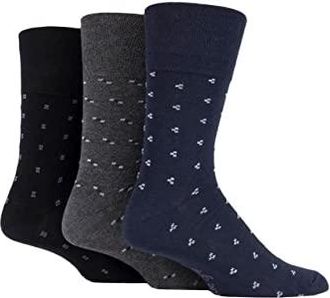 SockShop Gentle Grip Homme Argyle À motifs et à rayures Chaussettes Paquet de 3 (39-45, Micro-carrés Noir/Marine/Charbon)