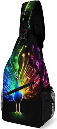 Generic Sacoche Tactique Peinture de paon Rainbow noir mignon Casual Sac Bandouli&egrave;re R&eacute;glable Sac &agrave; Dos De Voyage pour &eacute;cole Homme Femme