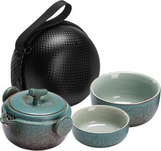 NUOBESTY Tragbares Kung Fu Teeset aus Keramik mit Kunstlederh&uuml;lle Chinesische Teekanne und Teetasse Reise Teeservice f&uuml;r Einzelne Teetrinker Japanisch Inspirie