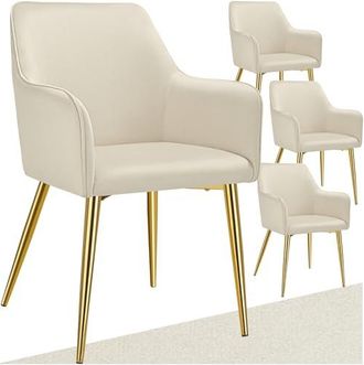 TecTake Lot de 4 chaises de salle à manger avec housses douces, aspect velours, fauteuils rembourrés avec accoudoirs et dossiers ergonomiques, pieds en acier 