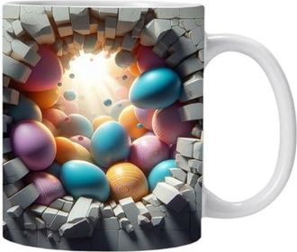 Generic Tasses &agrave; caf&eacute; de P&acirc;ques - Tasse &agrave; caf&eacute; plate imprim&eacute;e en forme doeufs color&eacute;s en forme de lapin, tasse &agrave; caf&eacute; latte, tasse &agrave; caf&eacute; mignonne, motif lapi