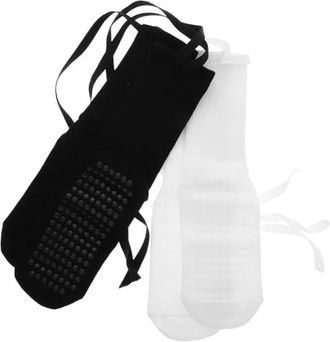 Supvox 2 Paires Chaussettes Yoga Femmes Antid&eacute;rapantes -mollet avec Grip et Sangles Confort Respirant pour Pilates Danse et Fitness Lot de Noir et Blanc