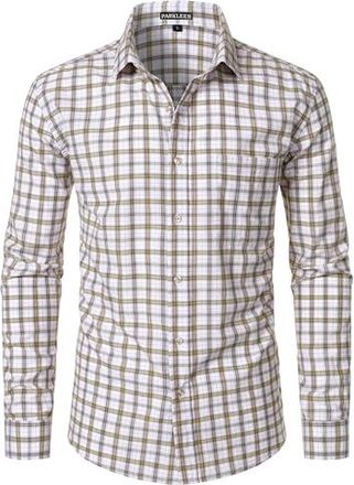 PARKLEES Chemise en flanelle l&eacute;g&egrave;re pour homme - Coupe ajust&eacute;e - Manches longues - Boutons - Motif &agrave; carreaux - Chemise d&eacute;contract&eacute;e avec poche, Motif &eacute;cossais