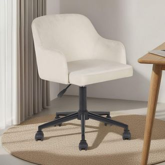 IDIMEX Home-Office Drehstuhl Oliver gepolstert, Beige - ergonomischer Schreibtischstuhl mit Veloursbezug, Metallgestell in Schwarz, höhenverstellbar, 5 Rolle