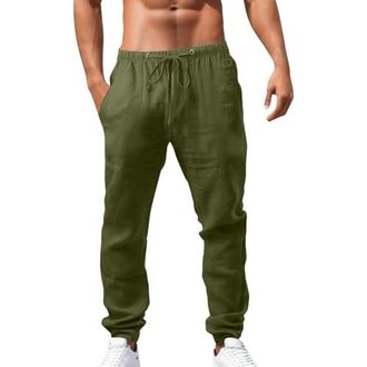 Generic Pantalon de plage baggy pour homme - Pantalon en lin avec taille &eacute;lastique - Pantalon d&eacute;t&eacute; - Grandes tailles - Pantalon de surv&ecirc;tement respirant - Cou