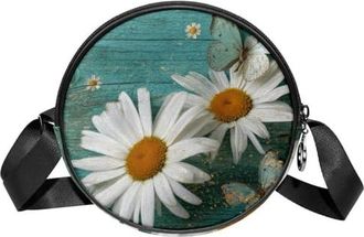 Generic Sac &agrave; bandouli&egrave;re rond pour femme, motif marguerite, petit sac &agrave; bandouli&egrave;re avec fermeture &eacute;clair, bretelles r&eacute;glables, sac &agrave; main rond d&eacute;contract&eacute; p