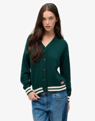 Superdry Gilet ample en maille - Vert sapin fonc&eacute;