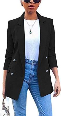 ORANDESIGNE Femme Blazer &Eacute;l&eacute;gant Manches Longues Slim Fit OL Bureau Affaires Veste De Costume Devant Ouvert Manteau Cardigan Blouson Jacket A Noir L