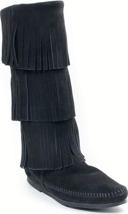 Minnetonka Damen 3-Layer Fringe Boot Mokassin Stiefel, Schwarz (Black 9), 39 EU