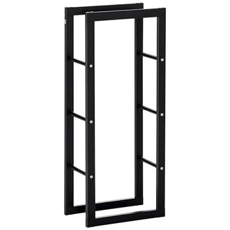 HOMCOM Range b&ucirc;ches Etag&egrave;re porte bois de chemin&eacute;e porte-b&ucirc;ches int&eacute;rieur et ext&eacute;rieur charge max. 100 Kg dim. 40L x 25l x 100H cm m&eacute;tal noir