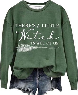 Generic Halloween Casual Loose Sweatshirts Pullover Comfy Theres A Little Witch In All Of Us. Sweat à capuche sans capuche pour femme Imprimé monogramme Hallo
