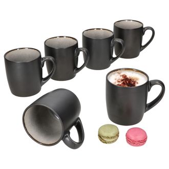MamboCat 6er Set Reactive Glaze Dark Cement Kaffeebecher I 250 ml I Schwarze handgefertigte Tassen mit Henkel & Kupferoptik I 6 Personen I Tee & Co