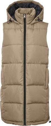 Noisy May Noisy May Damen Lange Puffer Weste | Wattierte Stepp Übergangsjacke ohne Ärmel | mit Kapuze & Zip NMAURORA, Farben:Beige, Größe:36