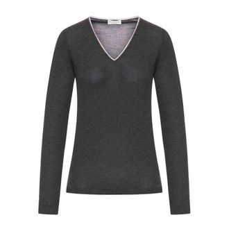 Brunello Cucinelli Haut &agrave; manches longues et col en V - Femme - Pulls - Gris - Taille: 42 FR