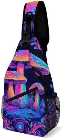 Generic Léger Sacoche Bandouliere Art magique trippant avec des champignons Sacs Poitrine Antivol,Casual Sac à Dos De Voyage pour Cyclisme Randonnée Homme