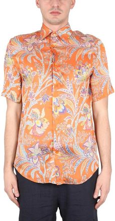 Etro Homme, Chemises, Orange, Taille: XS Camicia Boxy Fit Stampa a Fiori