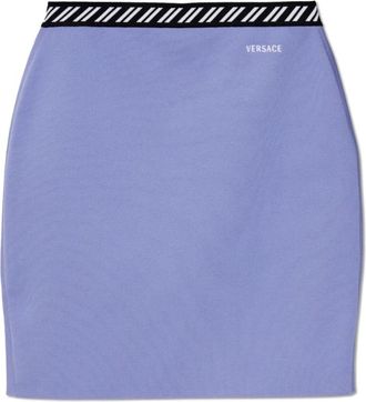 Versace Femme, Jupes, Violet, Taille: 40 FR Short Skirt with Embroidered Logo