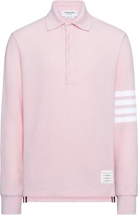 Thom Browne Homme, Tops, Rose, Taille: M Polo &agrave; Manches Longues Textur&eacute; Piqu&eacute; avec 4 Barres