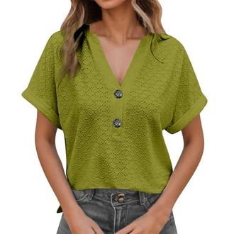 Generico Chemisier d&eacute;t&eacute; &eacute;l&eacute;gant &agrave; manches courtes pour femme avec col en V et boutons, vert, 3XL
