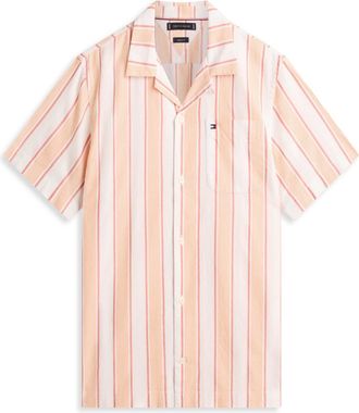 Tommy Hilfiger Baumwoll-Kurzarmhemd mit Streifen und Netzstruktur, Regular Fit in