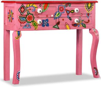 vidaXL Vidaxl - Table console en bois de manguier massif peint &agrave; la main - 4 tiroirs - Dimensions 90 x 30 x 76 cm - Style r&eacute;tro multicolore