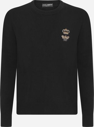 Dolce & Gabbana Rundhalspullover Wolle Mit Stickerei - Mann Strickwaren Schwarz 58