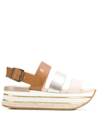 Hogan sandales compens&eacute;es &agrave; brides - Marron