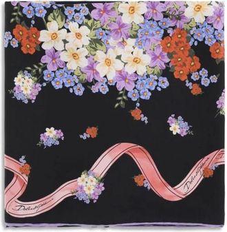 Dolce & Gabbana Femme, Accessoires, Multicolore, Taille: ONE Size Foulard en soie &agrave; imprim&eacute; floral et rubans