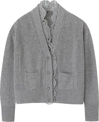 Ermanno Scervino Femme, Pulls, Gris, Taille: 38 FR Cardigan en cachemire pur avec dentelle Rebrod&eacute; et col en V