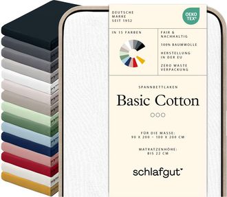 Schlafgut Basic Cotton 100% Baumwolle Made in Green by Oeko TEX Jersey Spannbetttuch (90x190-100x200, Matratzenh&ouml;he bis 22cm, Full-White)