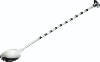 Bar Craft BarCraft Cocktail-Mixlöffel mit flachem Ende aus Edelstahl und Spiralmuster Stiel, Silber, 28cm, 1 Stück