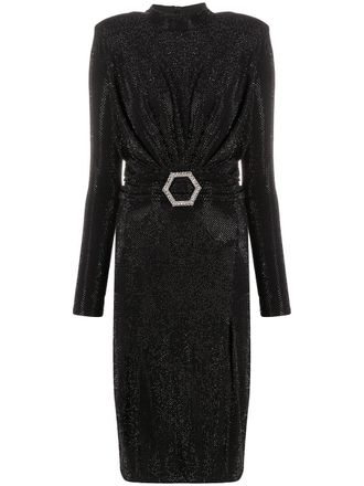 Philipp Plein robe mi-longue &agrave; ornements en cristal - Noir