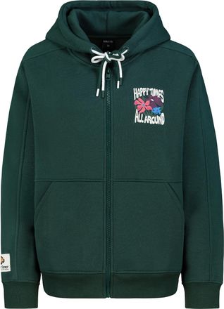 Sublevel Damen Sweatjacke mit Prints und Kapuze dark-green XS