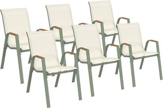 IDMarket Lot de 6 chaises de jardin NOUMEA m&eacute;tal et textil&egrave;ne empilables vert et bois