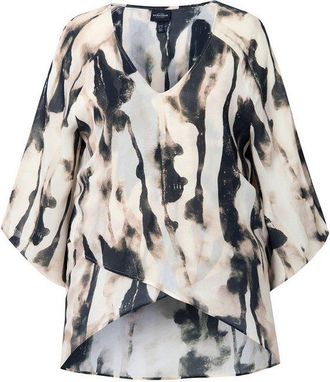 Ulla Popken Longbluse Chiffon-Bluse V-Ausschnitt 3/4-Glocken&auml;rmel