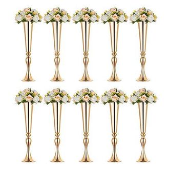 Nuptio Vase Or pour Centre de Table: 10 Pi&egrave;ces de 55,5cm de Haut Vases Trompette en Metal Fleur Support pour Mariage Dor&eacute; D&eacute;corations F&ecirc;tes danniversaire