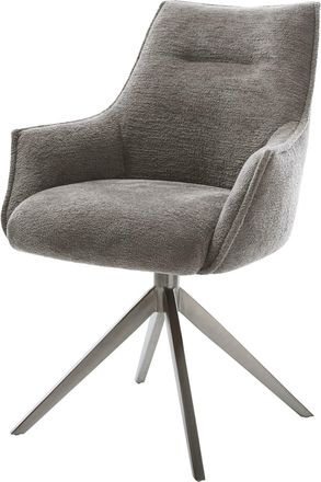 DELIFE Esszimmerstuhl Alja-Flex mit Armlehnen Kreuzgestell breit Graphit Boucl&eacute; Soft Schlamm 360&deg; drehbar Wippfunktion Taschenfederkern