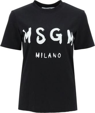 Msgm Brushed Logo T-Shirt - - Tops - Damen - Schwarzk - S