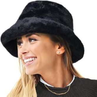 TOSKATOK Chapeaux de Seau en Fausse Fourrure Moelleux dhiver pour Femmes - Imprimé Animal et Style rétro Vintage uni