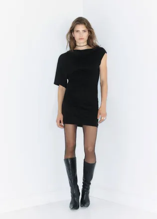 Mango Robe asym&eacute;trique fronc&eacute;e noir - Femme - XS - MANGO