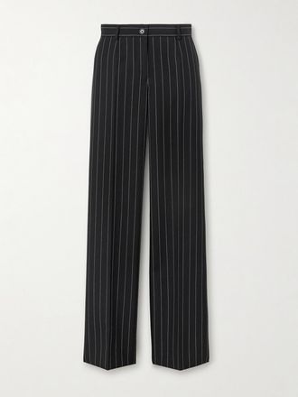 Dolce & Gabbana Pantalon Large En Laine &Agrave; Fines Rayures - Noir