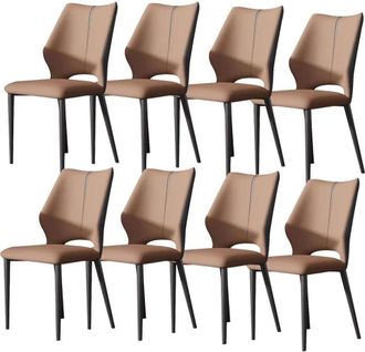 Generic Set Mit 8 Esszimmerst&uuml;hlen Aus Orangefarbenem Kunstleder - Ergonomische Theken-/Schreibtischst&uuml;hle Mit Beinen Aus Edelstahl for K&uuml;che, B&uuml;ro Und Wohnzi