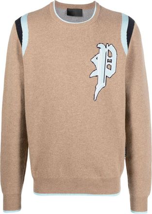 Philipp Plein sweat à logo en intarsia - Marron