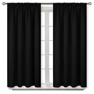 BGment Schwarze Verdunkelungsvorhänge für Schlafzimmer, Küche, Fenster, 106,7 x 114,7 cm, Stangentasche, wärmeisolierte Vorhänge für Badezimmer, Wohnmobil, P