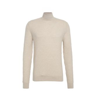 Paolo Pecora Beiger Strickpullover mit Stehkragen - - Knitwear - Herren - Beige - L
