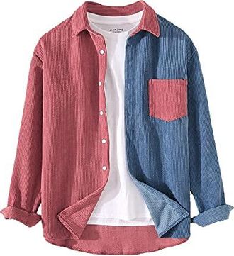 Generic Chemises en velours côtelé pour homme : veste de camionneur décontractée à manches longues avec poche de poitrine, veste légère à col à revers, chemis