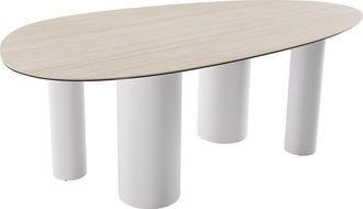 DELIFE Esszimmertisch Edge Oval Keramik LaminamTravertino Bianco Creme-Weiß? 220x120 Pilier Metall Weiß