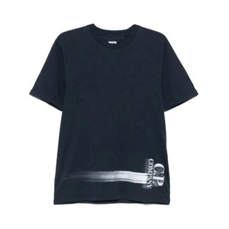 C.P. Company 24/1 Jersey Kurzarm T-Shirt mit Logo am Saum - - Tops - Herren - Blau - S