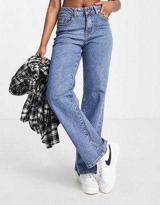Object Dad-Jeans aus Baumwolle in mittelblauer Waschung mit weitem Bein - MBLUE